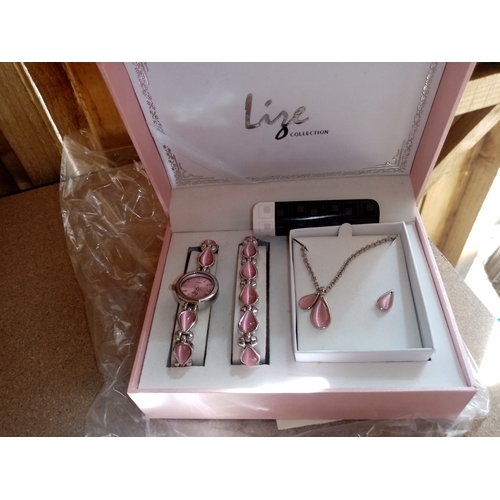 LOVEKY LIZE COLLECTION WATCH BRACELET NECKLACE AND EARINGS SET