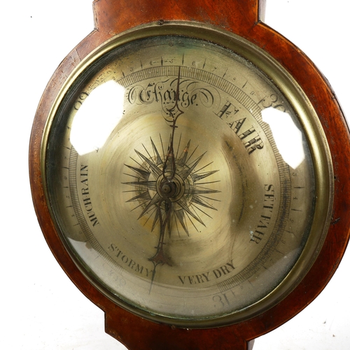 A large 19th century wheel barometer, with thermometer and convex ...