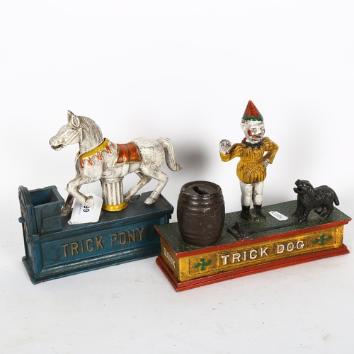 2 painted cast-iron novelty mechanical money boxes, height 18cm