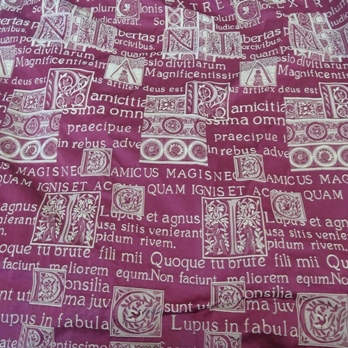 2 pairs of burgundy coloured lined and inter-lined curtains, with Latin ...