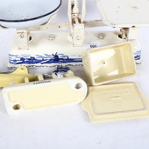 Dutch Delft balance scales with transfer decoration, stamped Krups ...