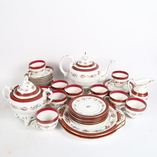 Extensive floral decorated porcelain tea service, including teapot and ...