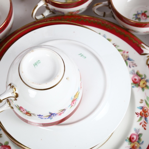 Extensive floral decorated porcelain tea service, including teapot and ...