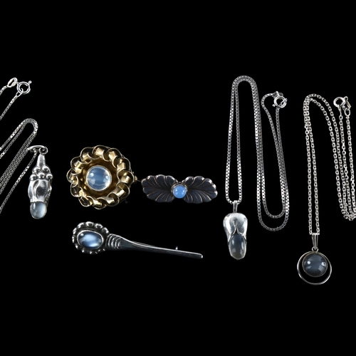 Various Danish silver and moonstone jewellery, makers include William ...