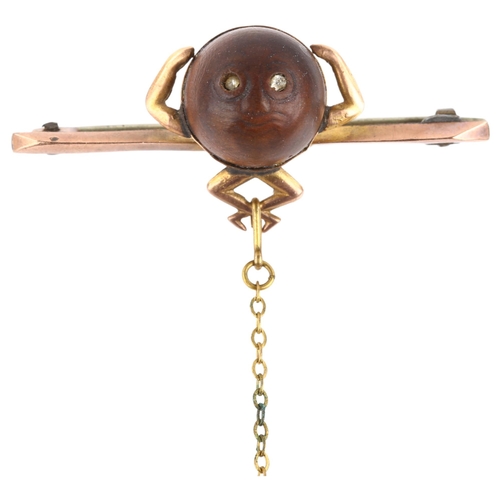 A First World War Period 9ct gold Fumsup good luck charm bar brooch ...