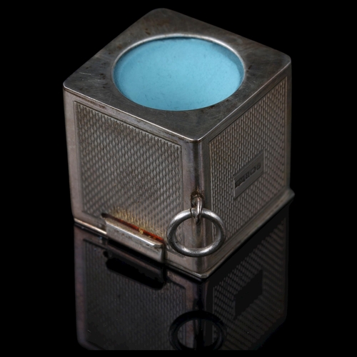 An Elizabeth II novelty silver snooker cue chalk case, allover engine ...