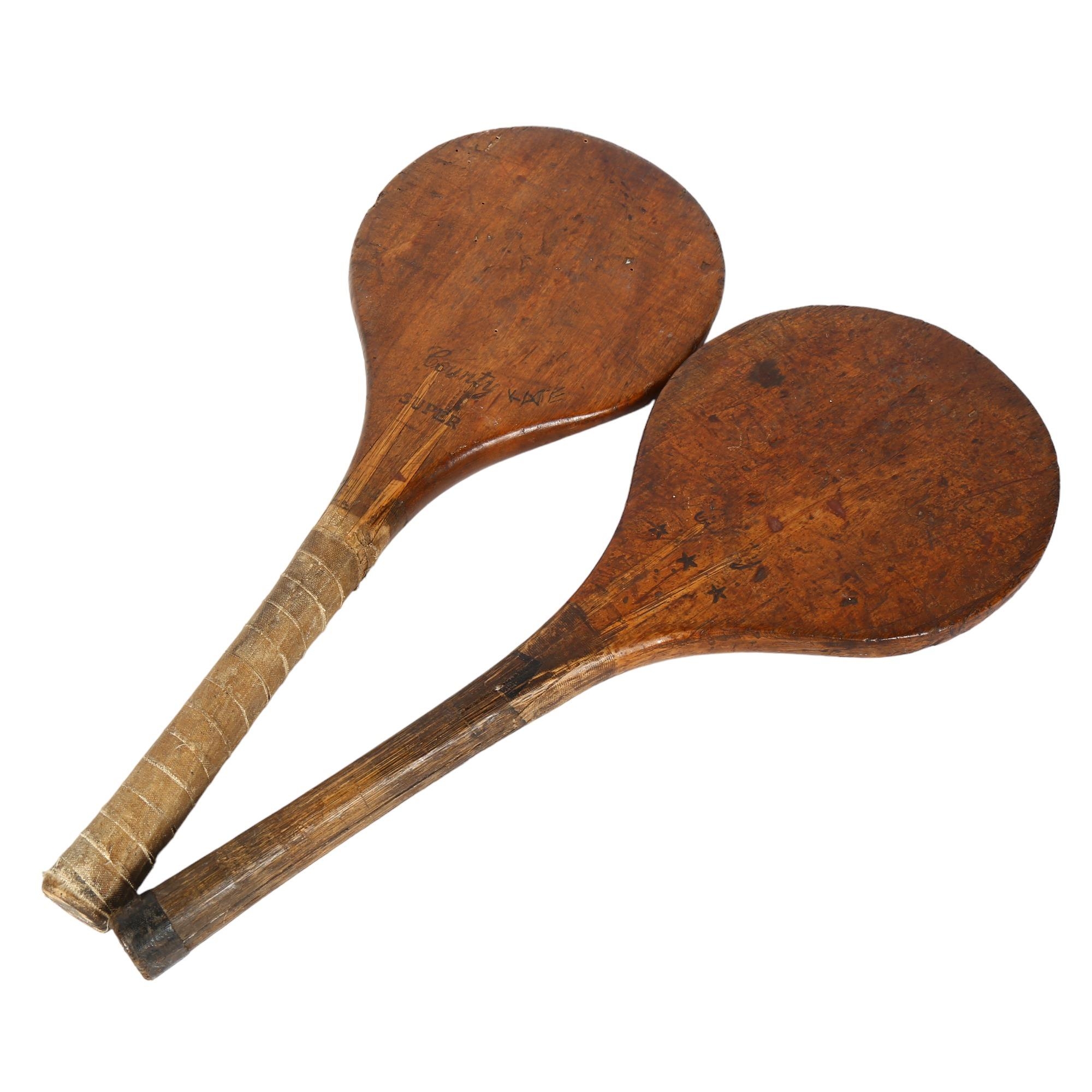 A pair of Vintage English willow stool ball bats, 45cm