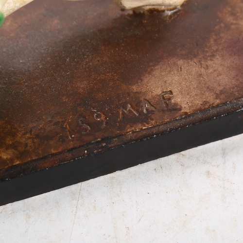 Art Deco painted plaster figure of a young woman and pheasant, L52.5cm