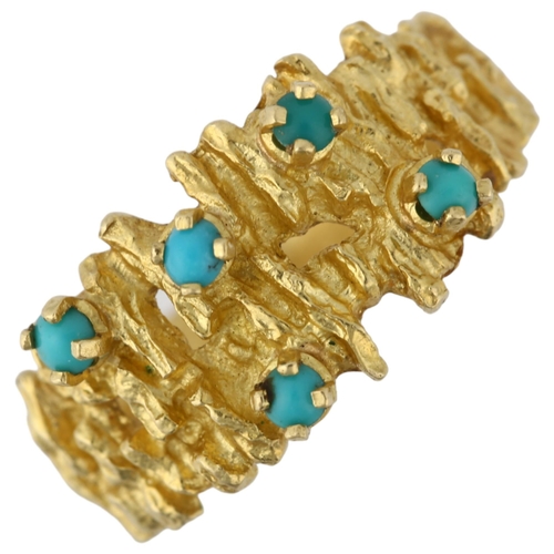 An 18ct gold turquoise naturalistic abstract ring, circa 1970s, set ...