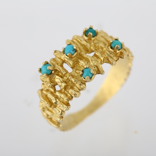 An 18ct gold turquoise naturalistic abstract ring, circa 1970s, set ...