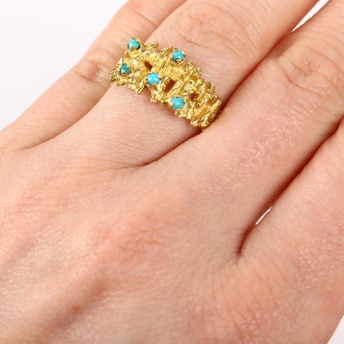 An 18ct gold turquoise naturalistic abstract ring, circa 1970s, set ...