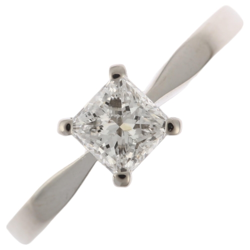 A GIA certified D colour platinum 0.81ct solitaire diamond ring, claw set with Princess-cut diamond,