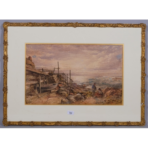 James George Philp (1816 - 1885), fishing beach scene, watercolour ...
