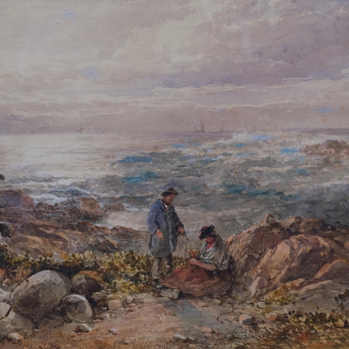 James George Philp (1816 - 1885), fishing beach scene, watercolour ...