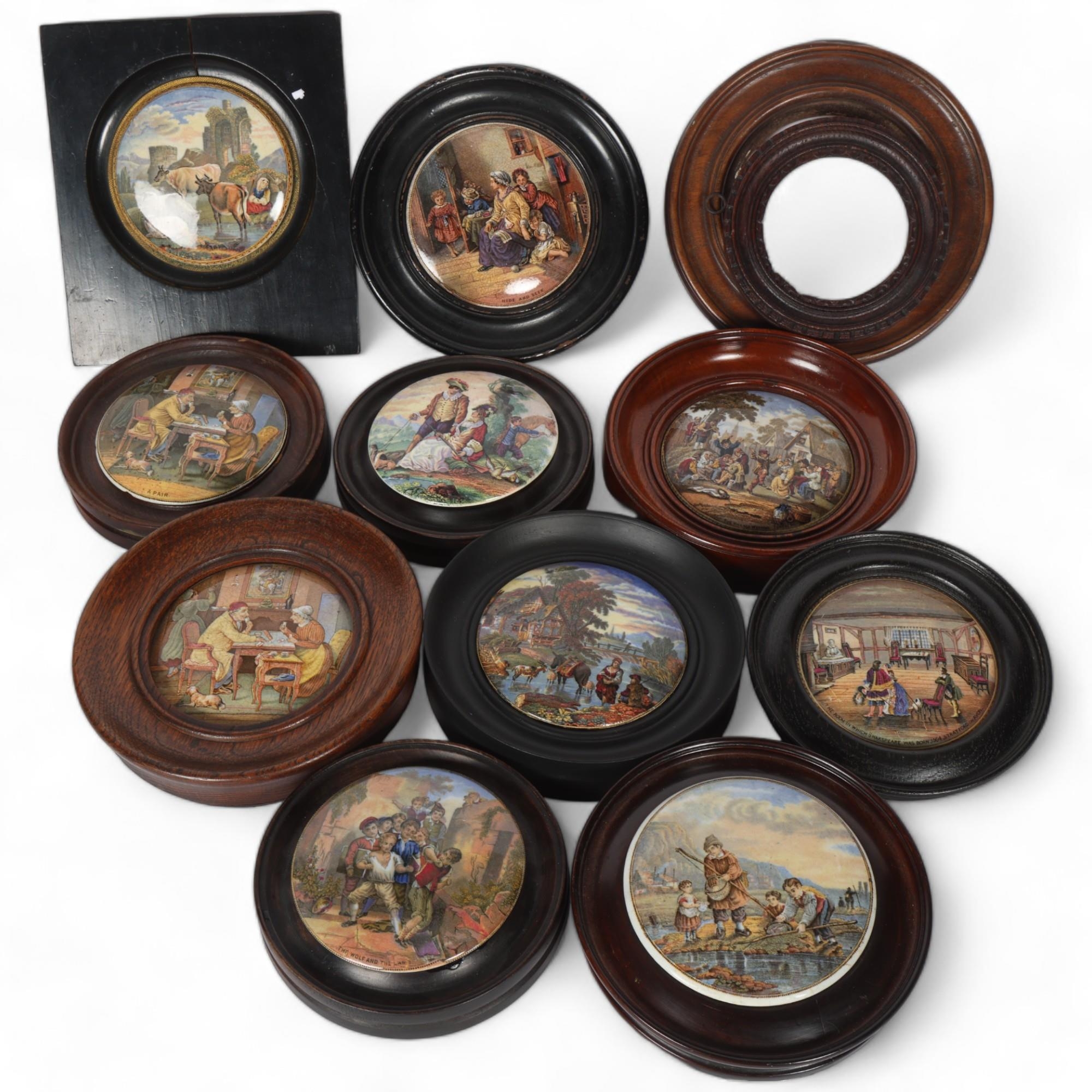 A group of approx 10 Antique ceramic pot lids, all housed in associated ...