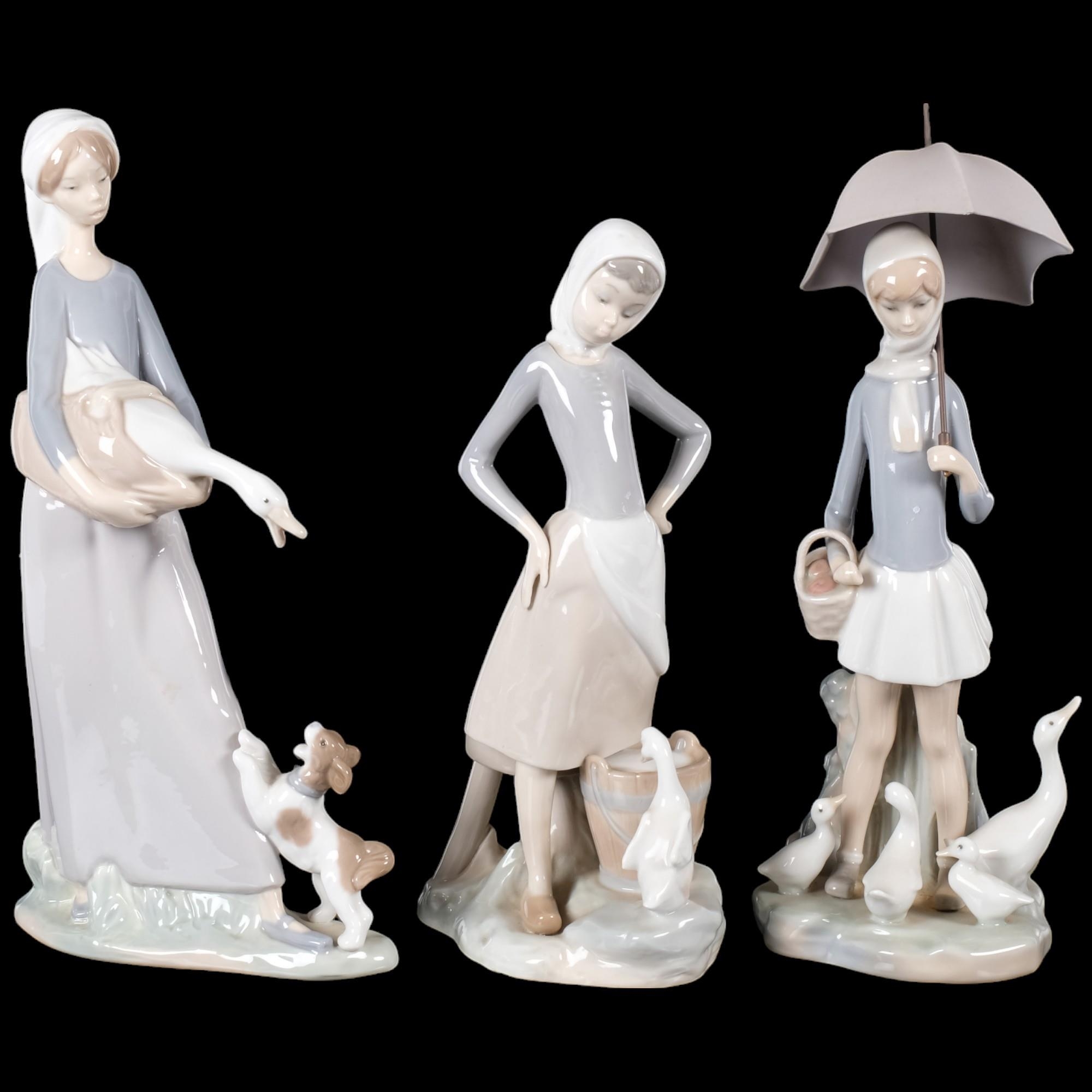 LLADRO - 3 figurines, girls with a geese, H27cm