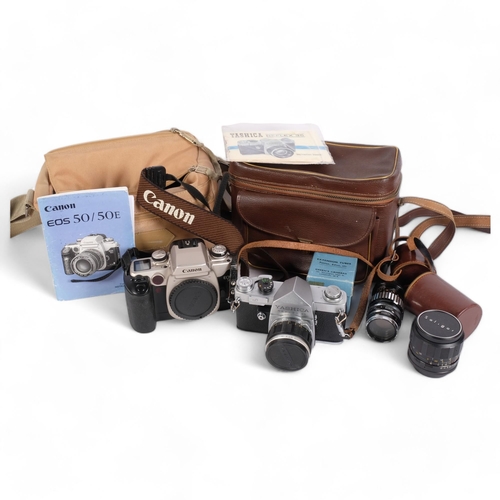 A Canon E0S 50 digital camera, in associated softshell carry case, with ...