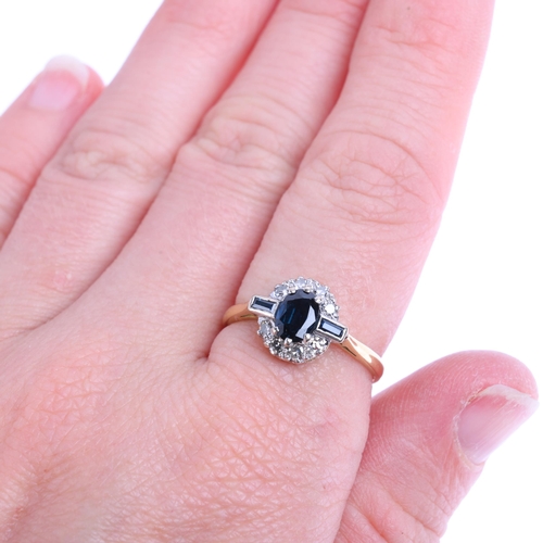 A mid-20th century 18ct gold sapphire and diamond oval cluster ring ...
