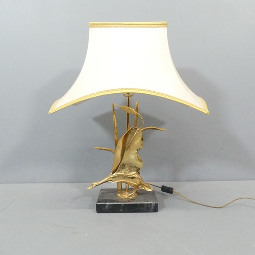 LANCIOTTO GALEOTTI - A 1970s 24 Karat gold plated Goose lamp on marble ...