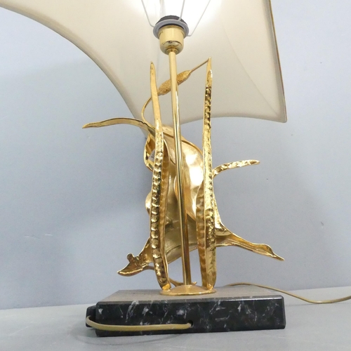 LANCIOTTO GALEOTTI - A 1970s 24 Karat gold plated Goose lamp on marble ...
