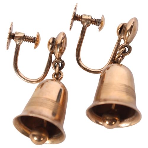 A pair of 9ct bell pendant earrings with screw-backs