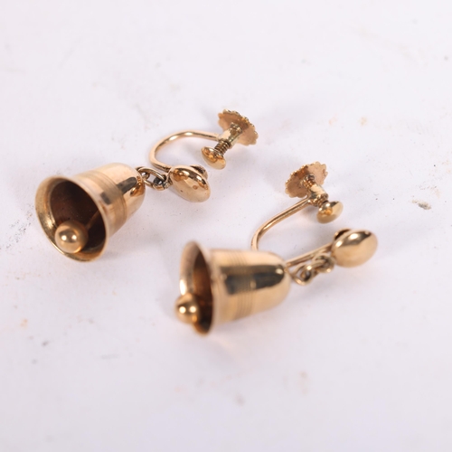 A pair of 9ct bell pendant earrings with screw-backs