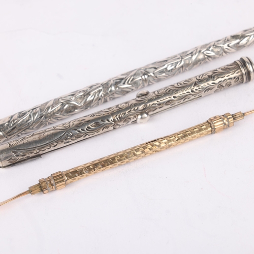 A Chinese export silver bamboo dip pen, Victorian silver combination ...
