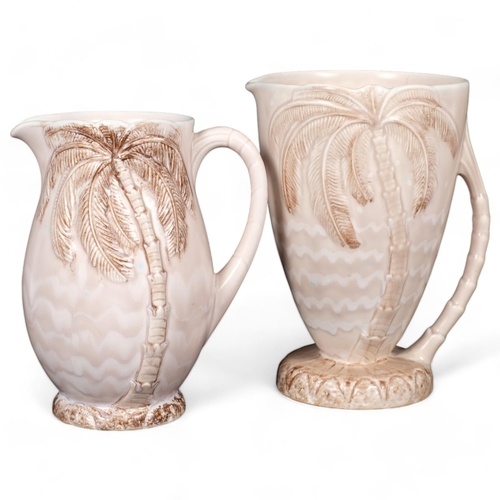 2 similar Beswick pottery jugs with palm tree design, tallest 23cm