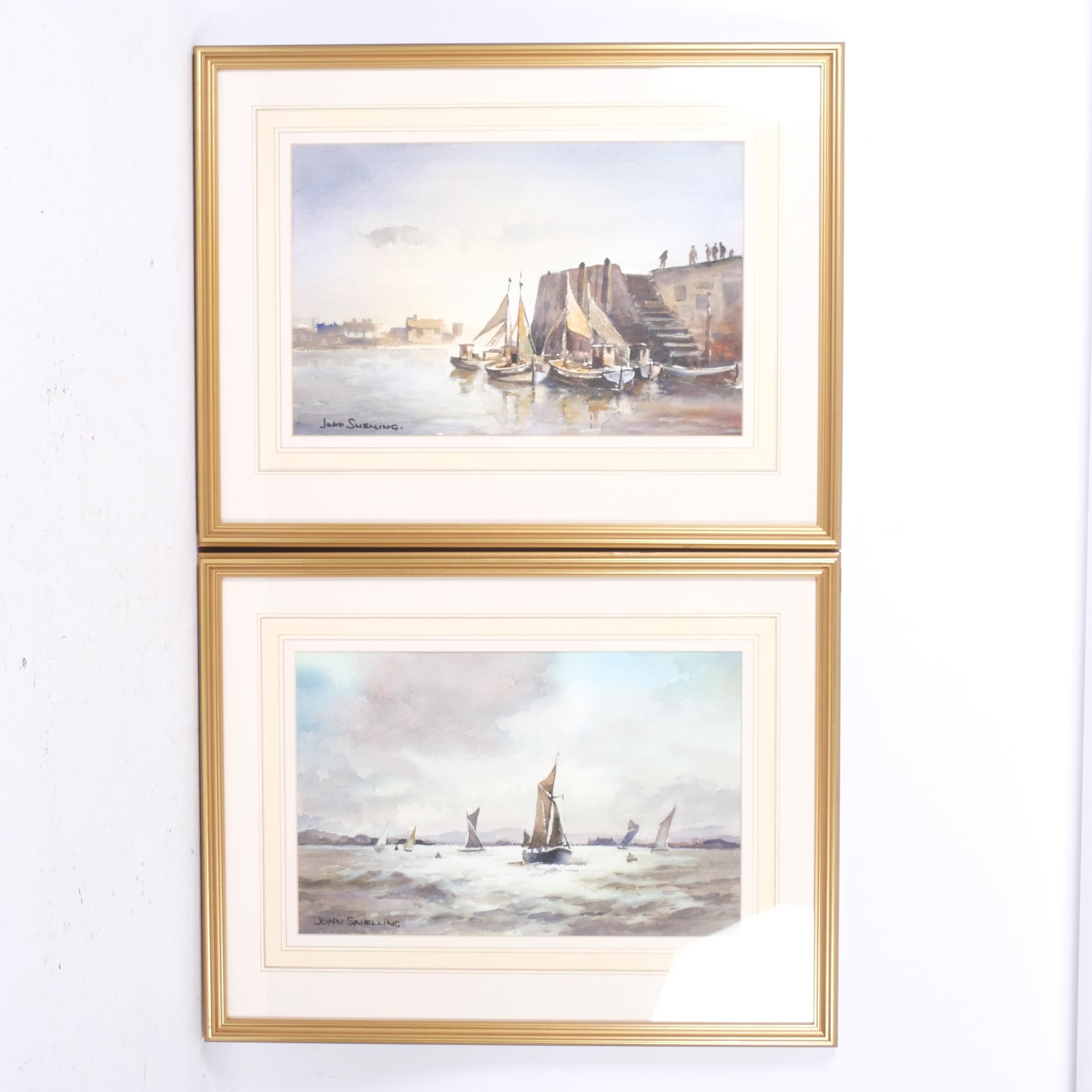 John Snelling, a group of 3 framed watercolours, 1 depicting boats at ...