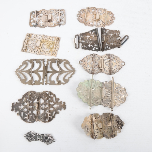 A collection of 10 vintage silver plated nurses and similar buckles ...