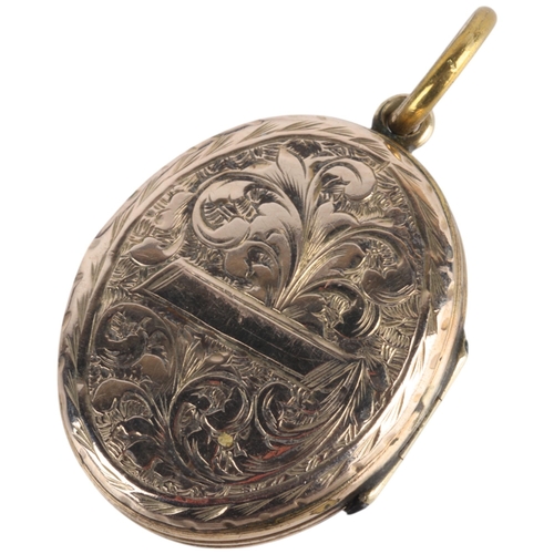 An Antique Victorian Pinchbeck blue enamel fern locket pendant, oval ...