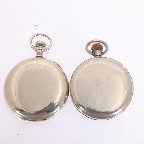 2 nickel keyless pocket watches, including full hunter Elgin, and open ...