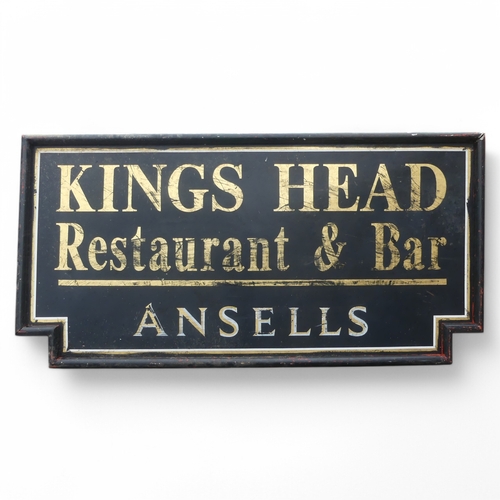 A painted metal pub sign, "The King's Head". Width 200cm, height 101cm.