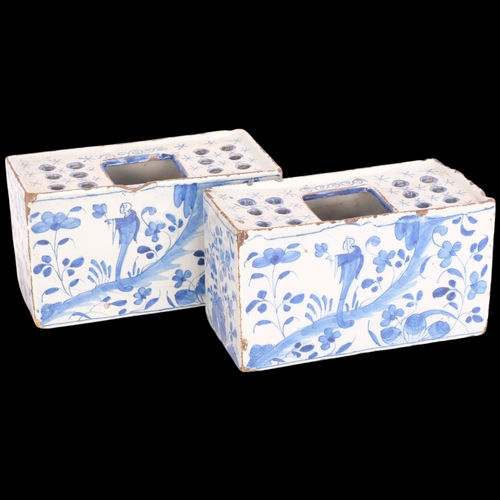 A pair of 18th century English Delft flower bricks, circa 1760 ...