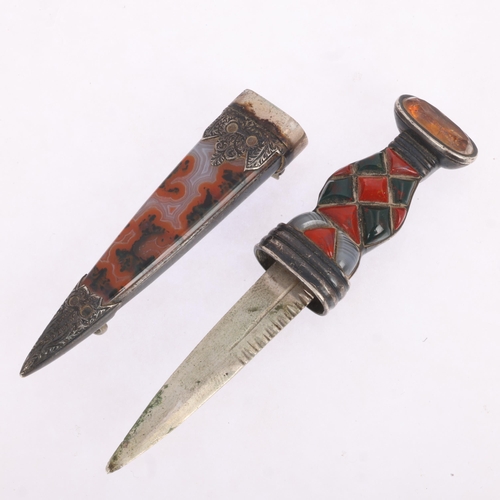 A Scottish silver hardstone Skian Dhub dagger brooch, set with ...