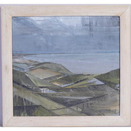 Ben Fenton, abstract coastal scene, oil on board, 2016, 32cm x 35cm, framed