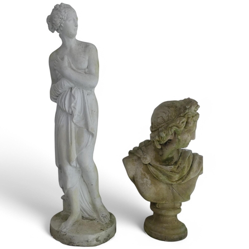 A painted concrete garden statue, study of Pandora. Height 119cm.