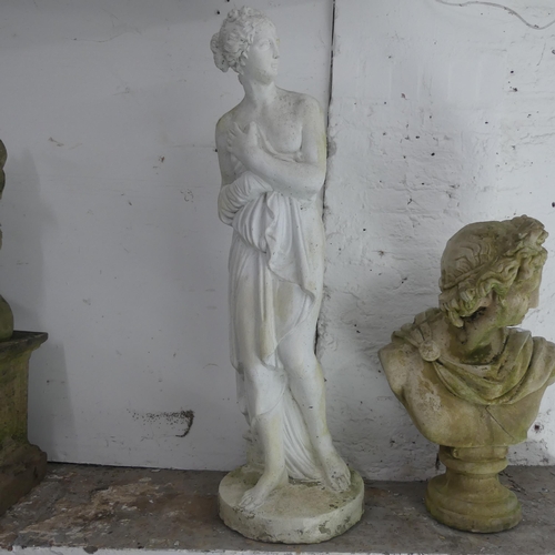 A painted concrete garden statue, study of Pandora. Height 119cm.