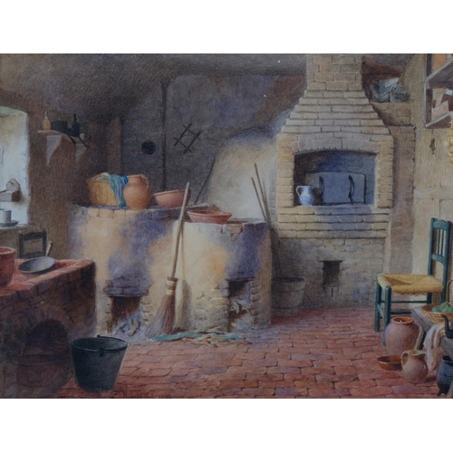 Henry Tozer, pair of kitchen interior scenes, watercolours, 1902, 20cm ...