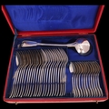 A cased set of Antique French silver Fiddle & Thread pattern flatware ...