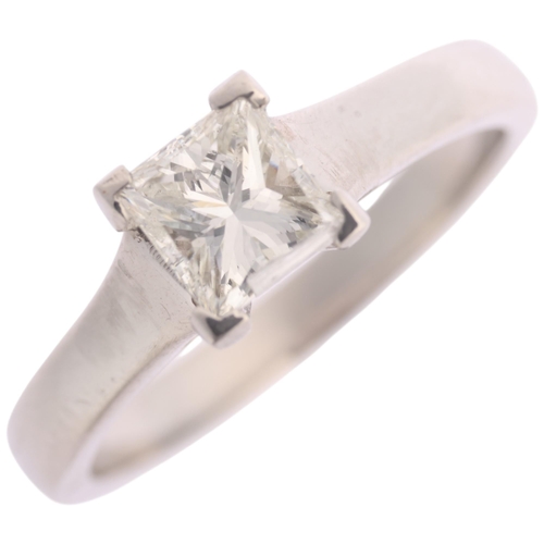 A platinum 0.7ct single stone diamond ring, corner claw set with ...