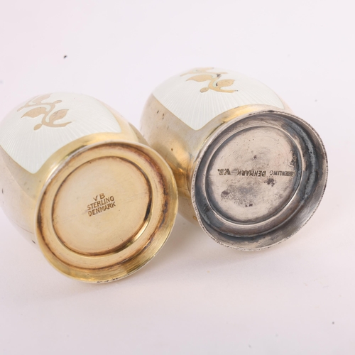 VOLMER BAHNER - 2 Danish modernist sterling silver-gilt white enamel ...