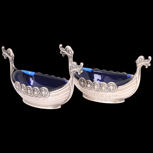 A pair of Norwegian novelty sterling silver 'Viking Longboat' salt ...