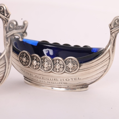 A pair of Norwegian novelty sterling silver 'Viking Longboat' salt ...