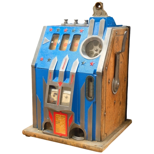 A Vintage arcade fruit machine, in Art Deco style, painted cast-metal ...