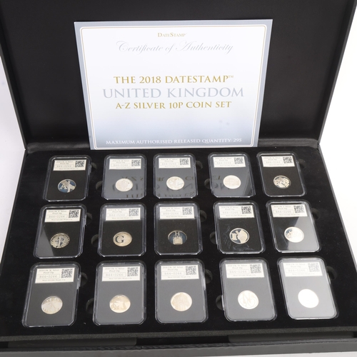 Queen Elizabeth II, 2018 DateStamp A-Z silver 10p coin set, comprising ...