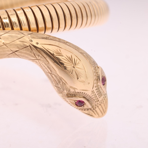 A Vintage 9ct gold ruby snake bracelet, Cropp & Farr, Birmingham 1966 ...