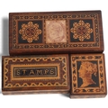 Tunbridge Ware, 3 x 19th century stamp boxes with mosaic lids, largest ...