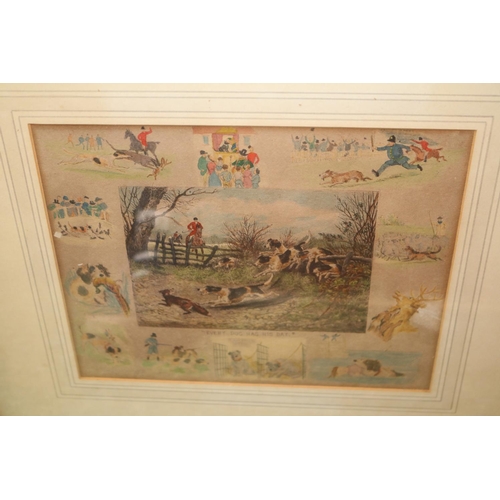 204 - Pair of Large Framed Canine prints and 2 Fox Hunting prints