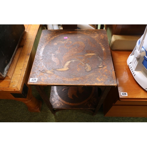 428 - Early 20thC Poker work table with Griffin decoration